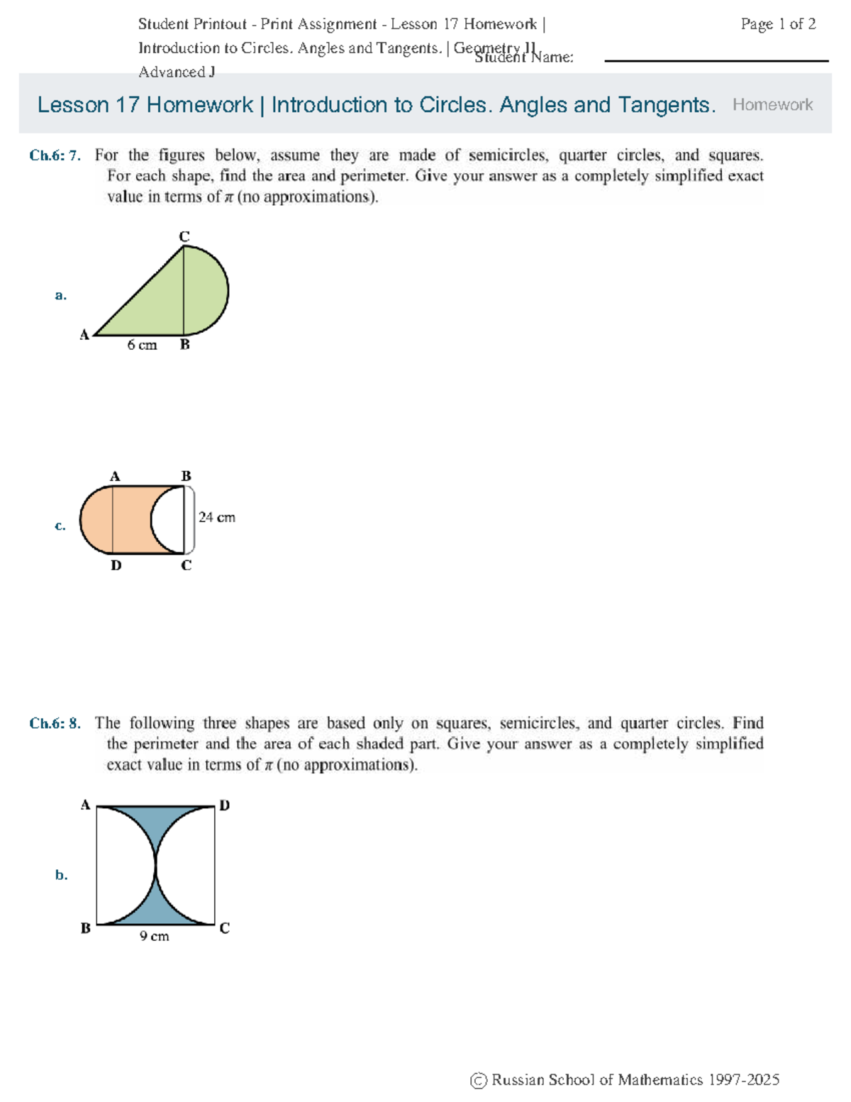 Geometry II Advanced J - Fake - Lesson 17 Homework | Introduction to ...