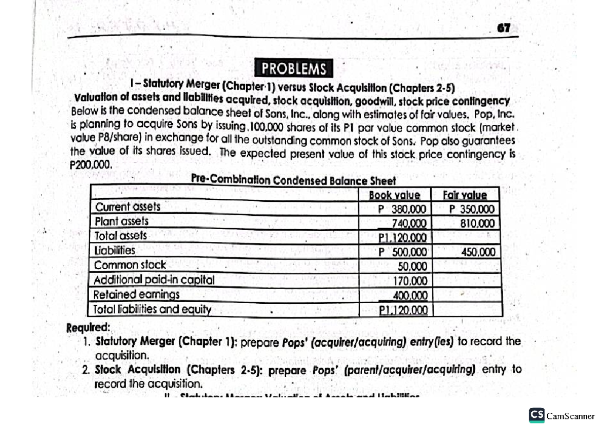 Statutory Merger vs. Stock Acquisition: CS Problems & Concepts - Studocu