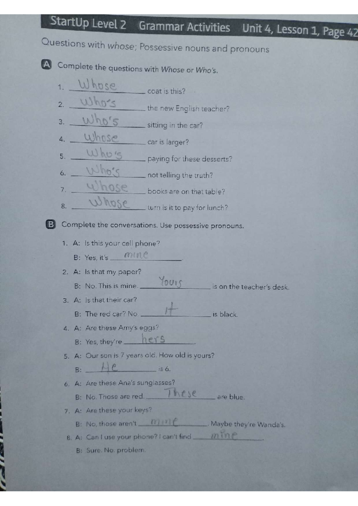 StartUp Level 2 Grammar Activities: Unit 4, Lesson 1 Review - Studocu