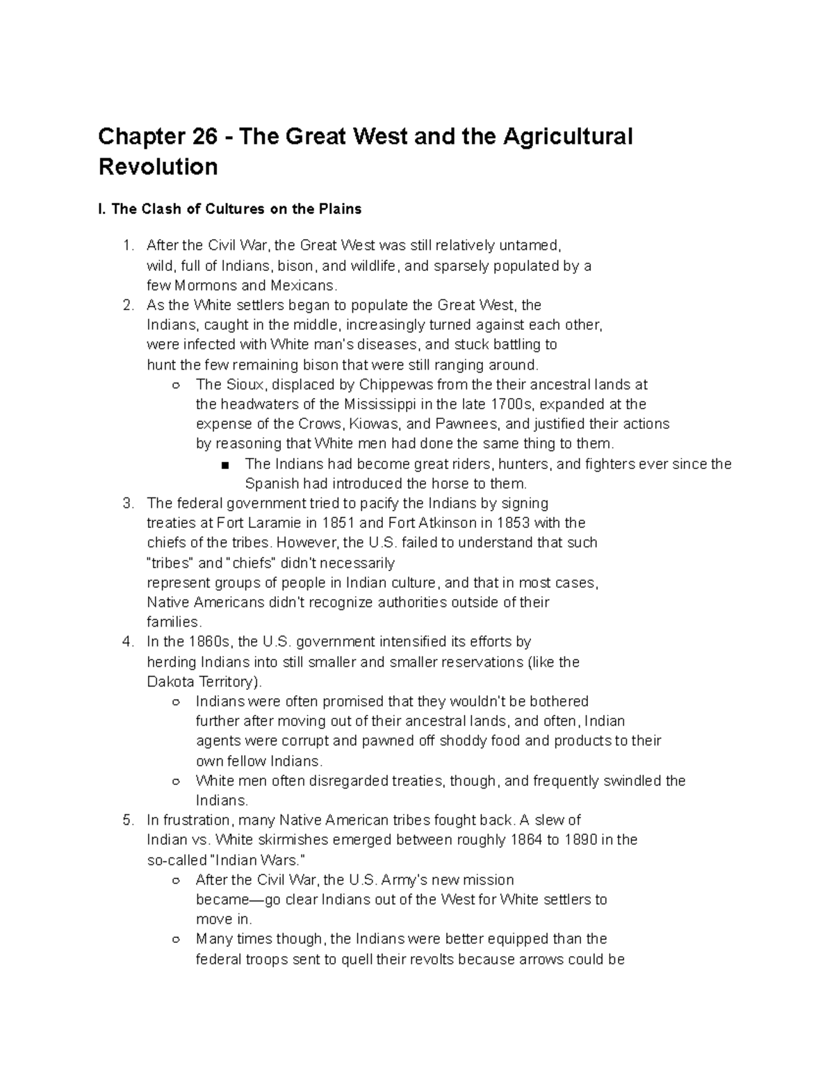 APUSH Chapter 26: The Great West and Agricultural Changes - Studocu