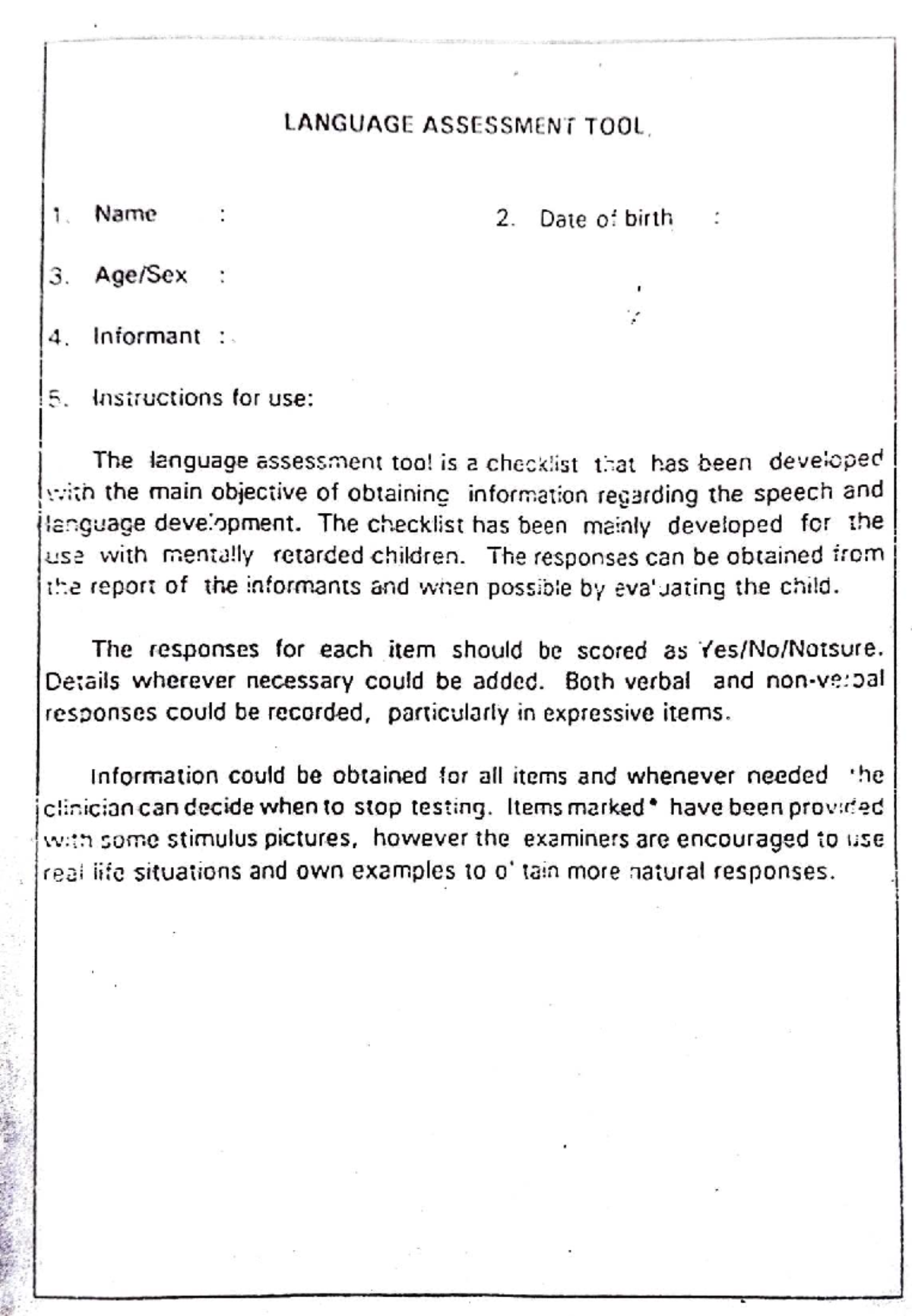 LANGUAGE ASSESSMENT TOOL: Checklist for Speech Evaluation - Studocu