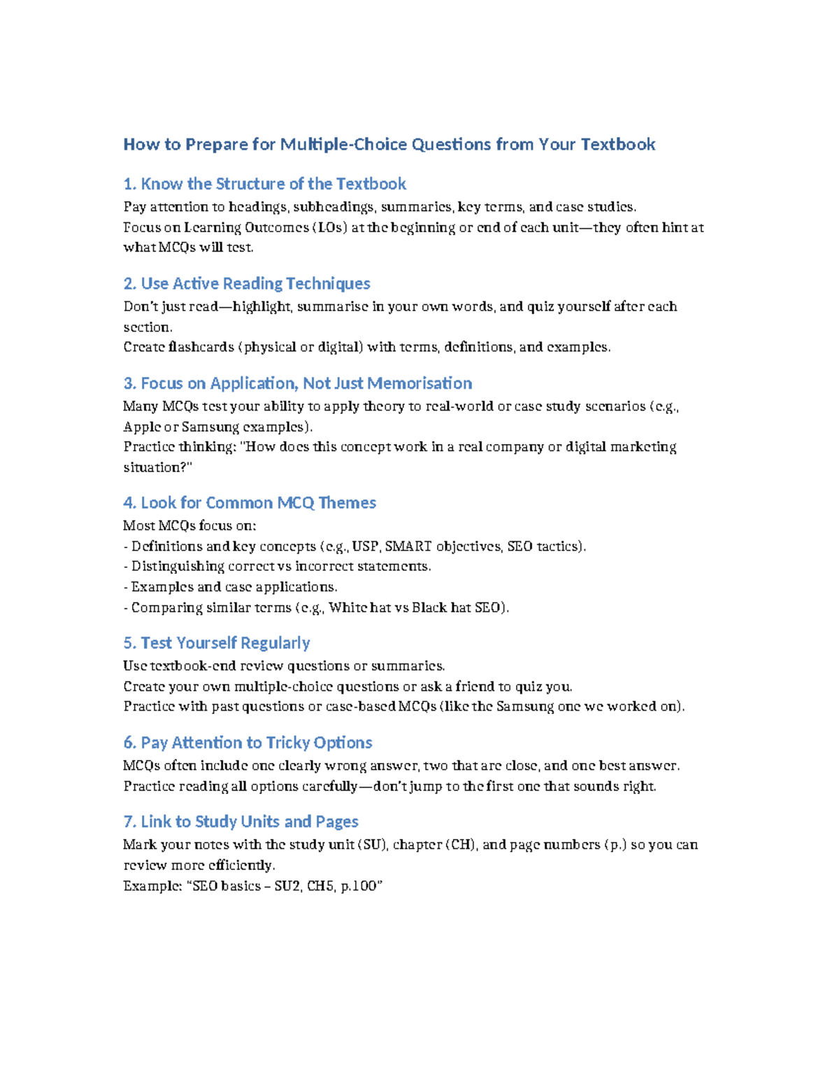MCQ Study Prep Guide 1: Strategies for Textbook Questions - Studocu