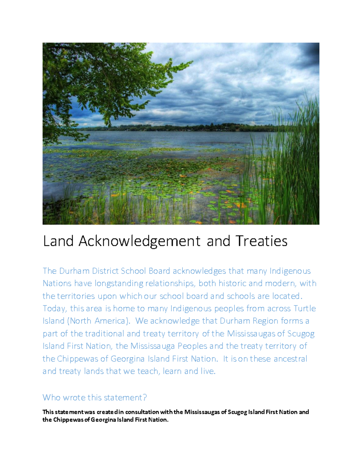 Land Acknowledgement & Treaties: DDSB Indigenous Education Guide - Studocu