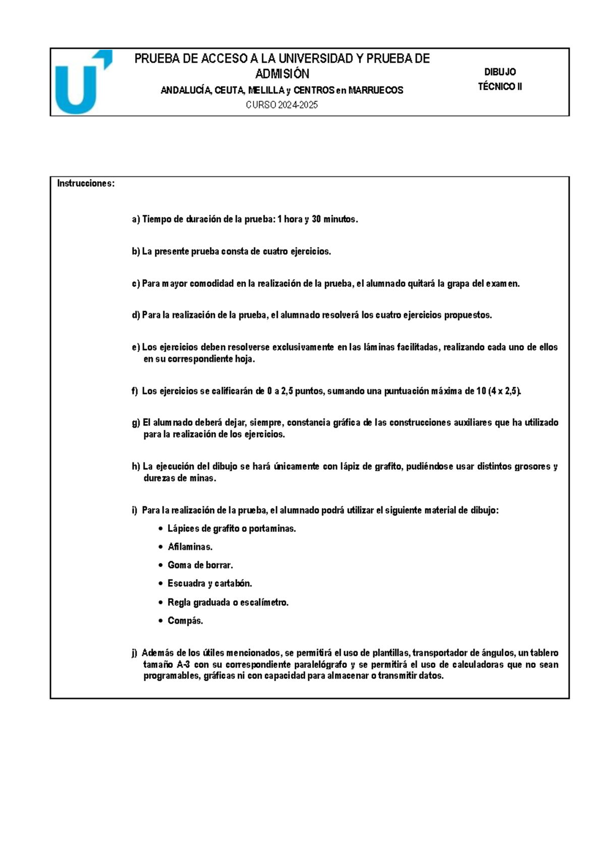 Examen Ordinario Dibujo Técnico II - Andalucía 2025 - Studocu