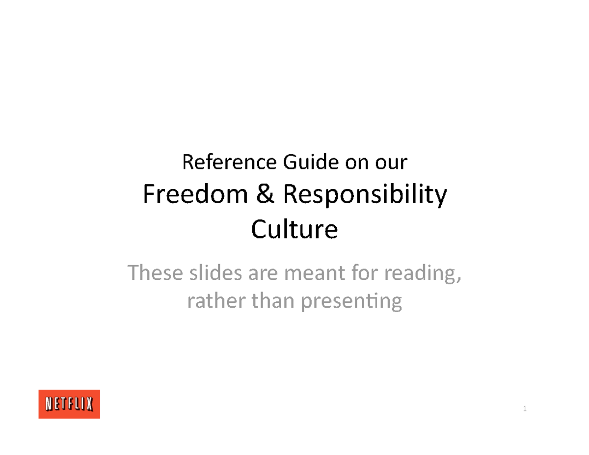 Netflix Culture Reference Guide: Freedom & Responsibility - Studocu
