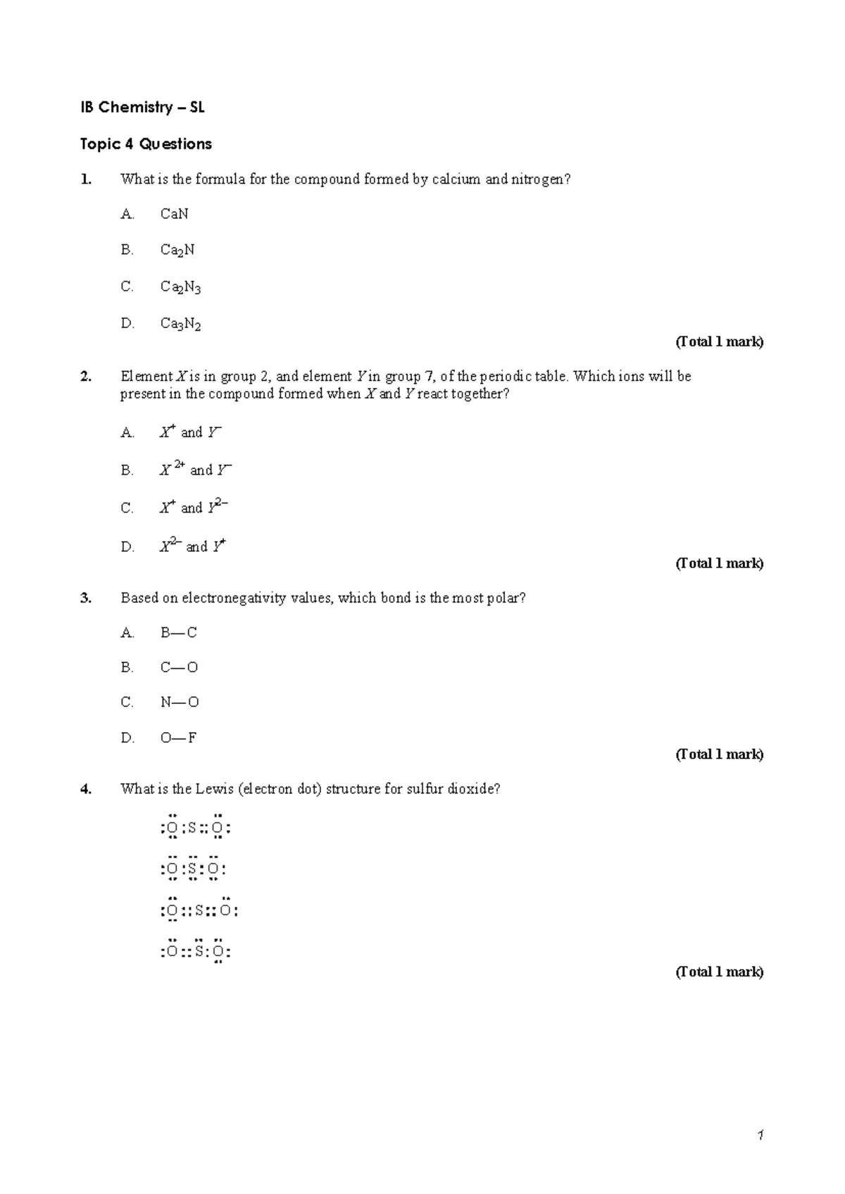 Past Paper Questions on Bonding: IB Chemistry SL Exam Review - Studocu