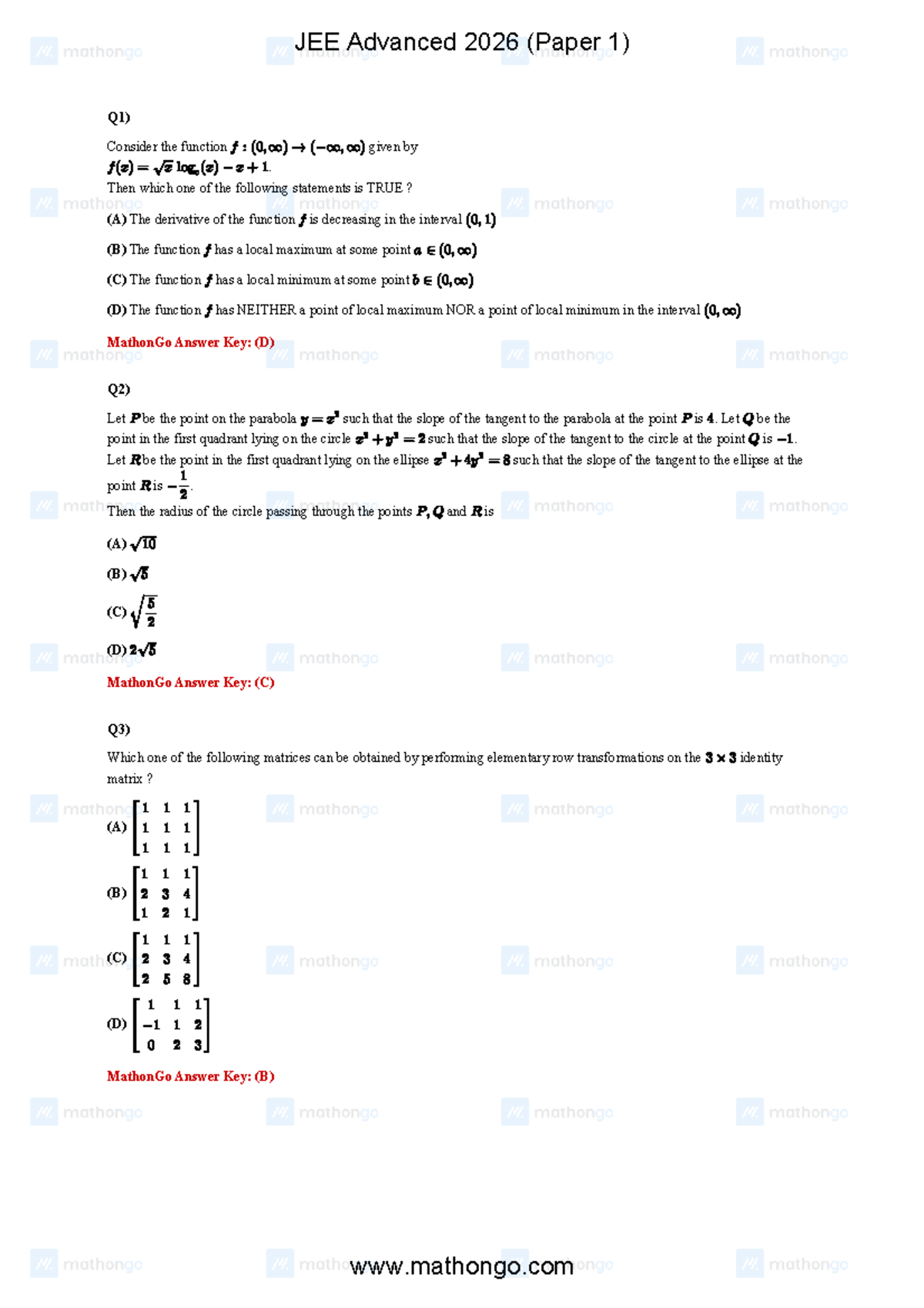 JEE Advanced 2026 (Paper 1) Detailed Solutions and Answer Keys - Studocu