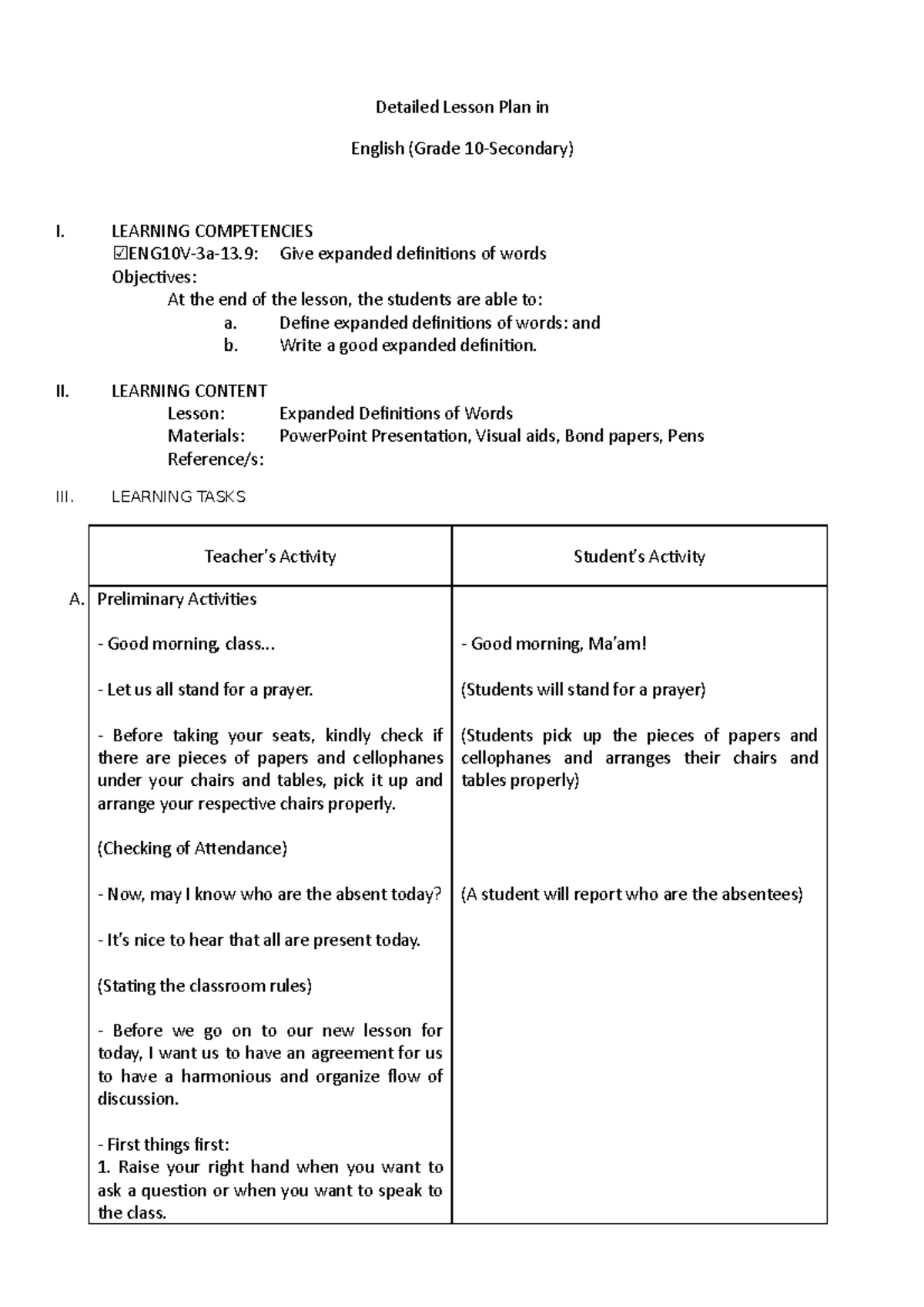 Detailed Lesson Plan in English 10 4a's - Detailed Lesson Plan in ...