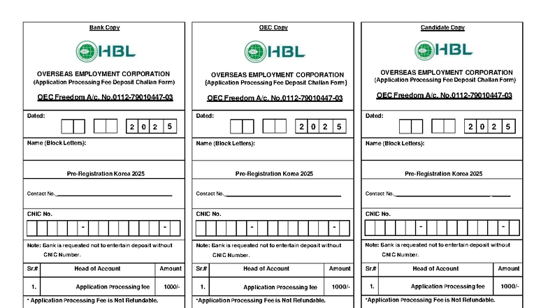OEC Application Processing Fee Deposit Challan Form 2025 - Studocu