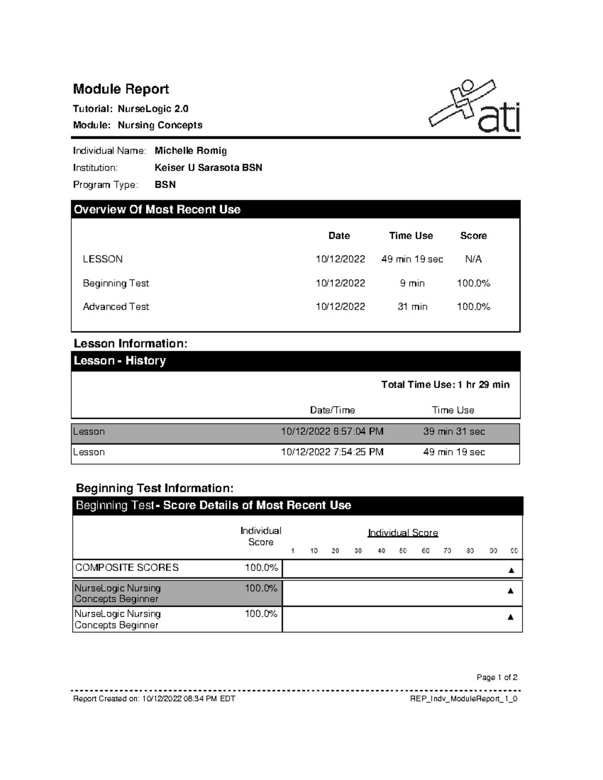 ATI Nurse Logic 2.0 - Module Report on Nursing Concepts - Studocu