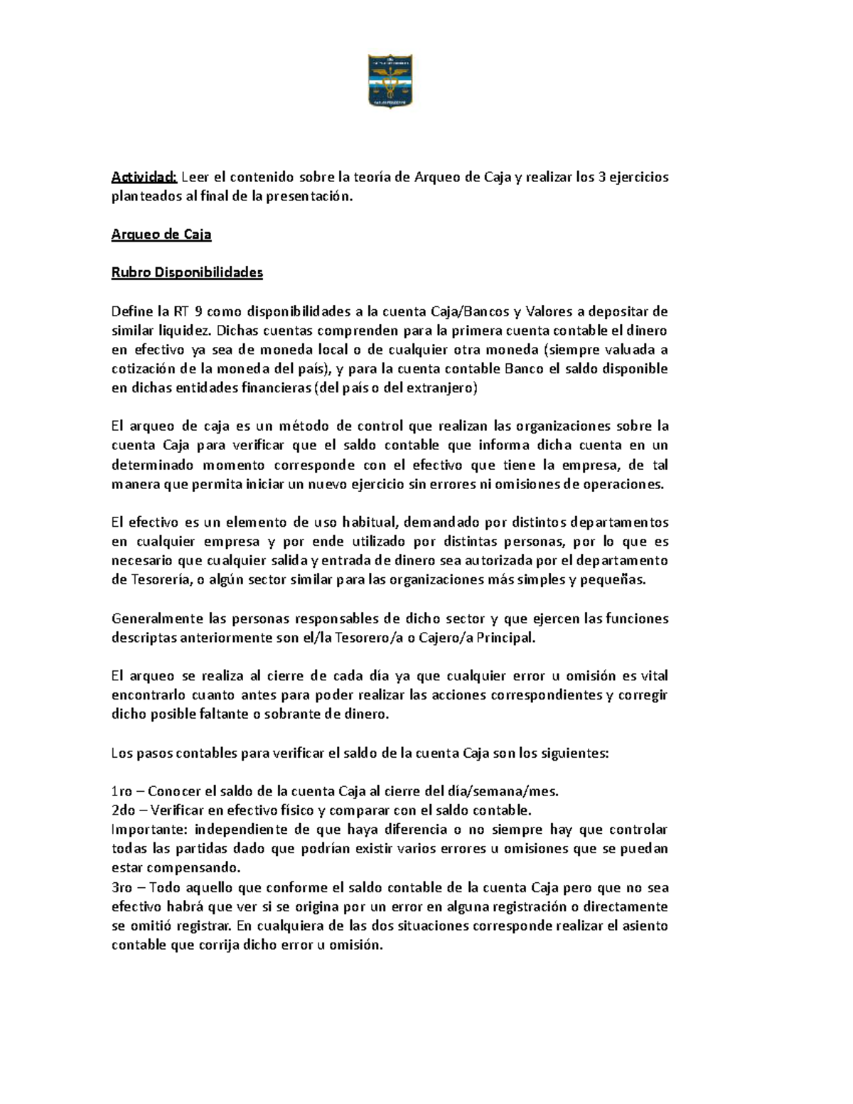 Actividad Nro 11: Arqueo de Caja y Ejercicios Prácticos - Studocu