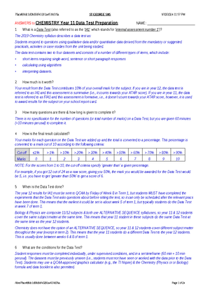 Chem U1 Yr11 FIA1 Prep Answers - ANSWERS to CHEMISTRY Year 11 Data Test ...