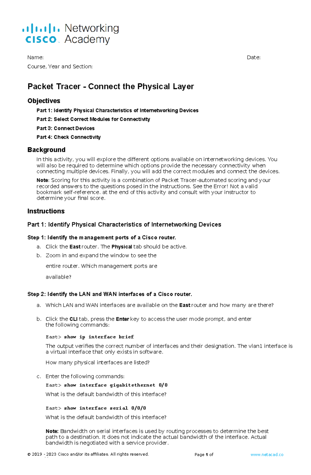 09 - Connect the Physical Layer - 2019 - 2023 Cisco and/or its ...
