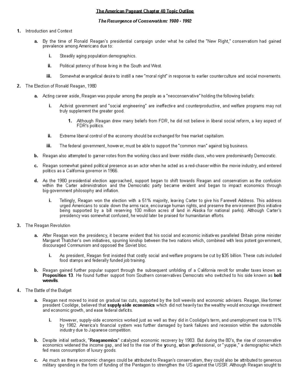 APUSH Chapter 40: The Resurgence of Conservatism (1980-1992) Outline ...