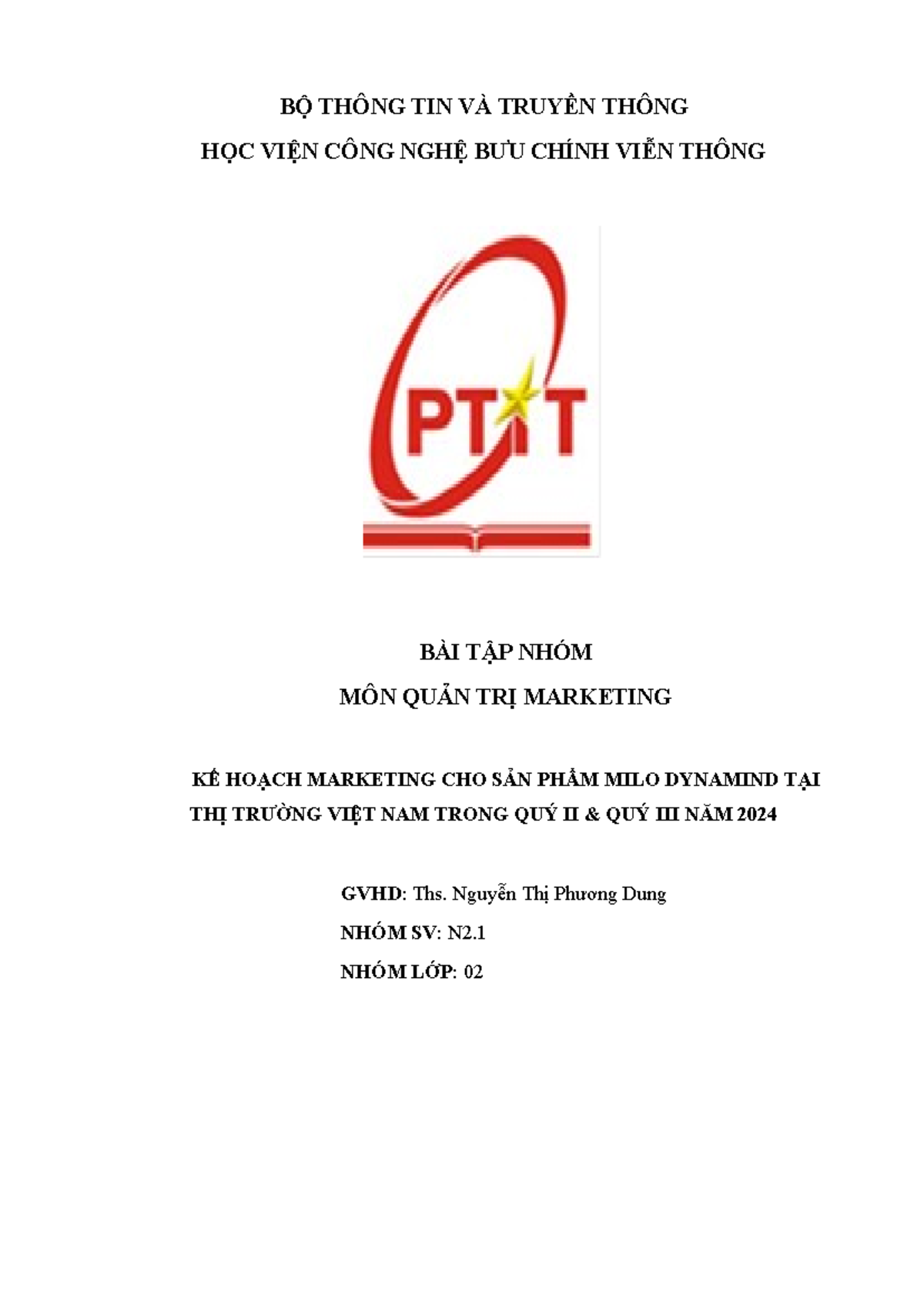 Kế hoạch Marketing Milo Dynamind (QTM) - Từ Nhóm 2, 2024 - Studocu