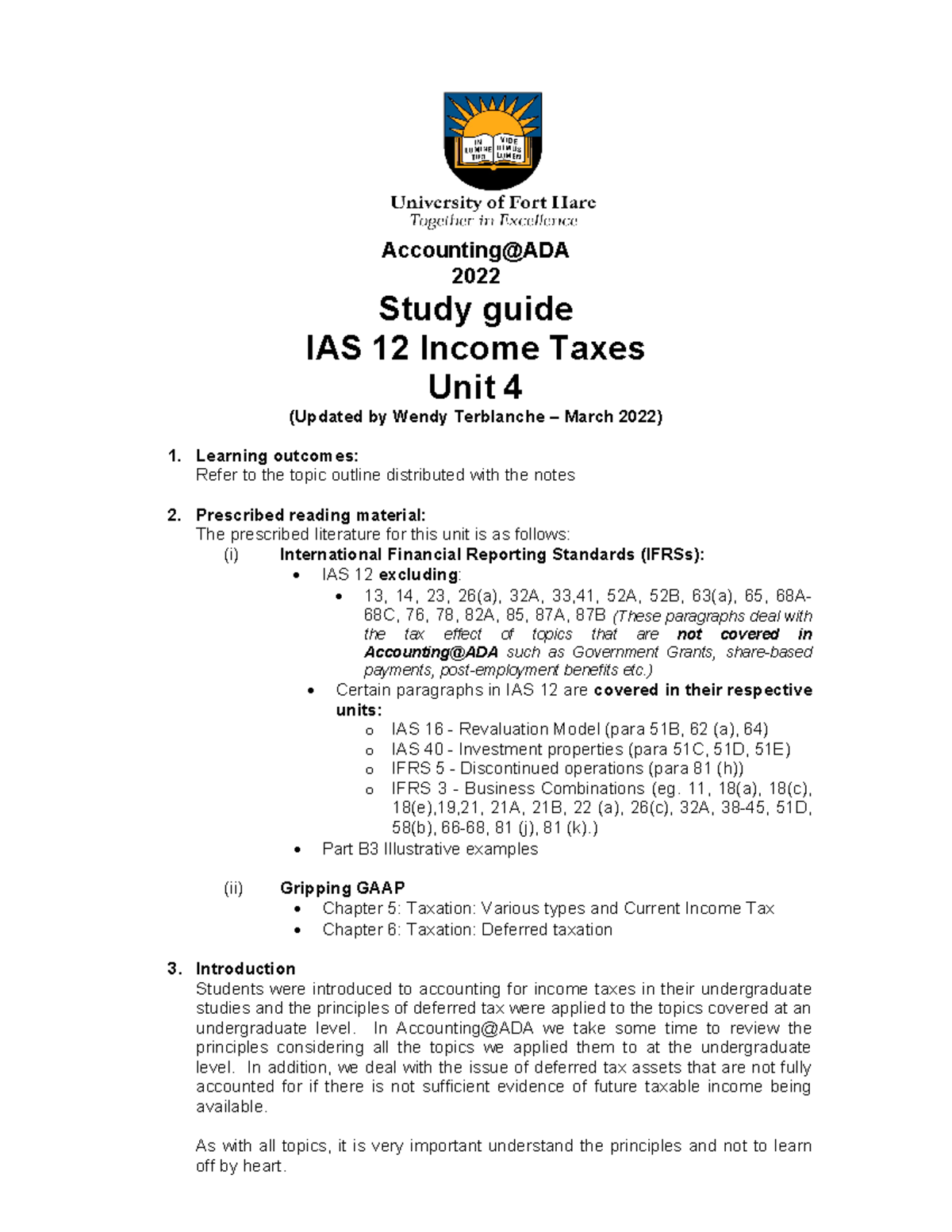 Unit 4 IAS 12 Income Taxes 2022 Comprehensive Study Guide - Studocu