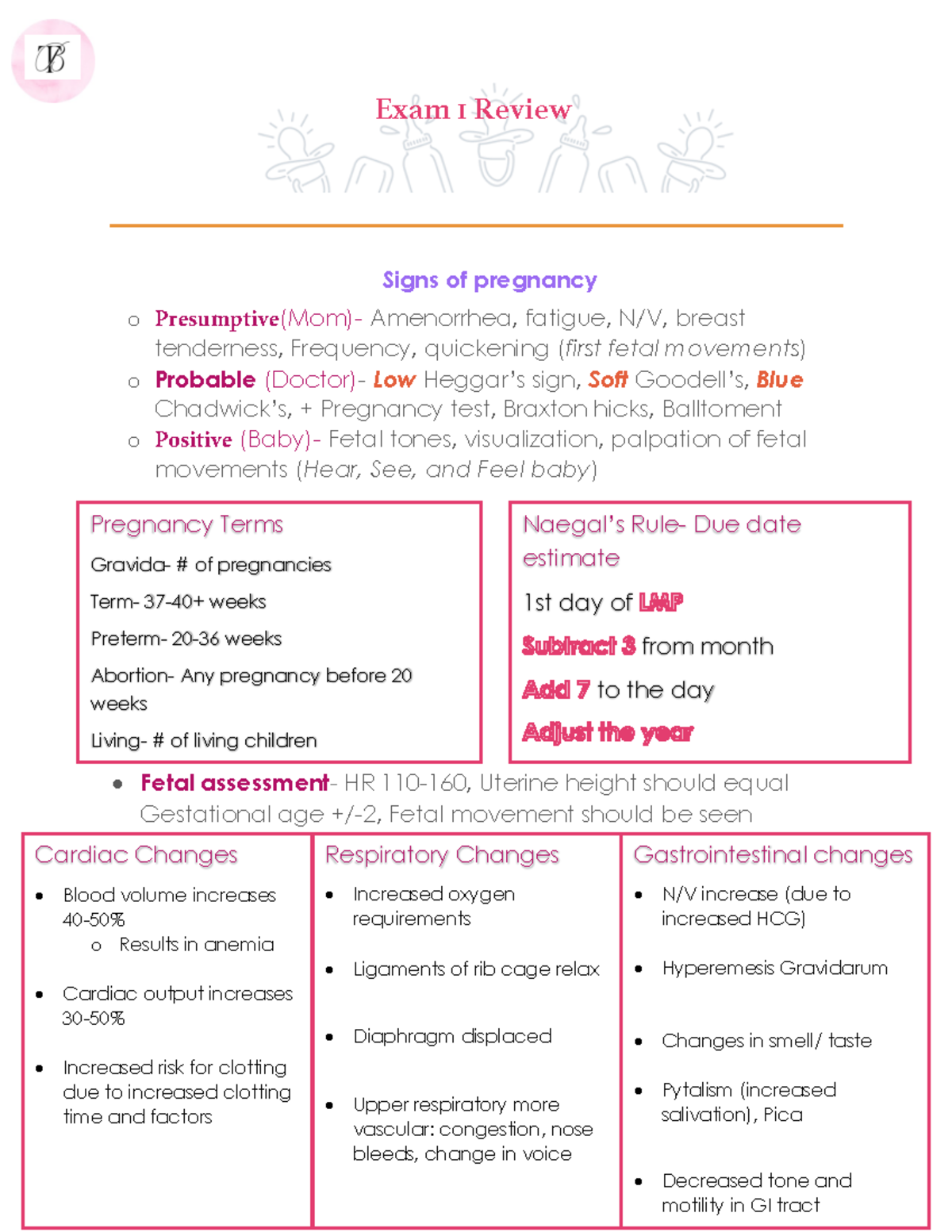 Maternity Exam 1 Study Guide: Key Concepts and Changes - Studocu