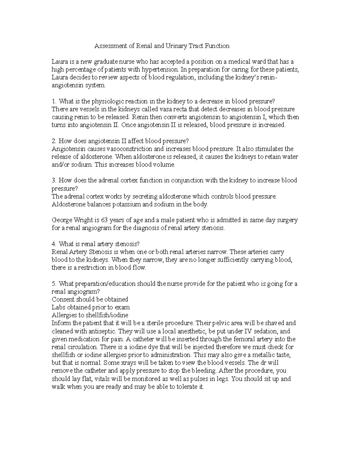 GU Case Study - n/a - Assessment of Renal and Urinary Tract Function ...