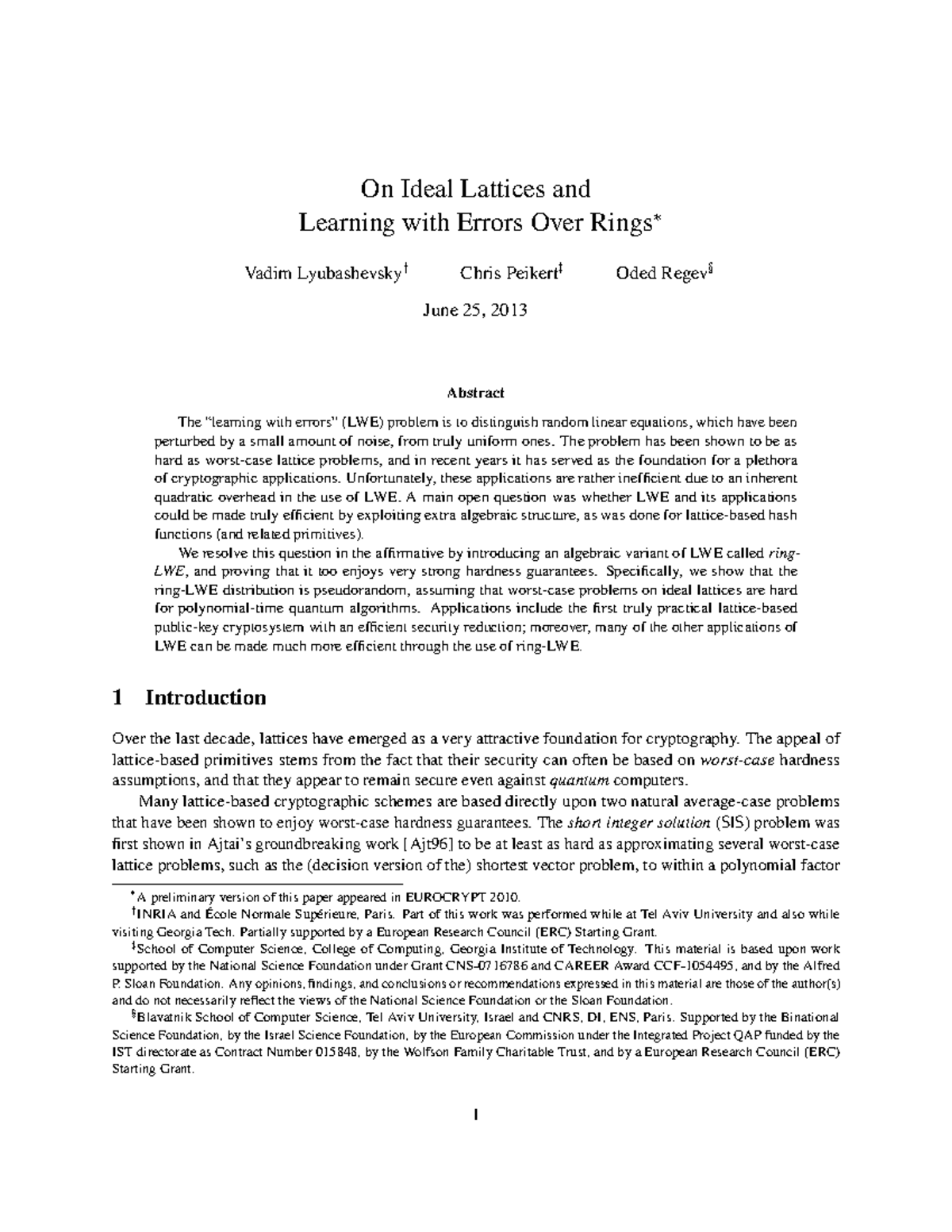 "Efficient Cryptography via Ring-LWE: Insights and Applications (LWE10 ...