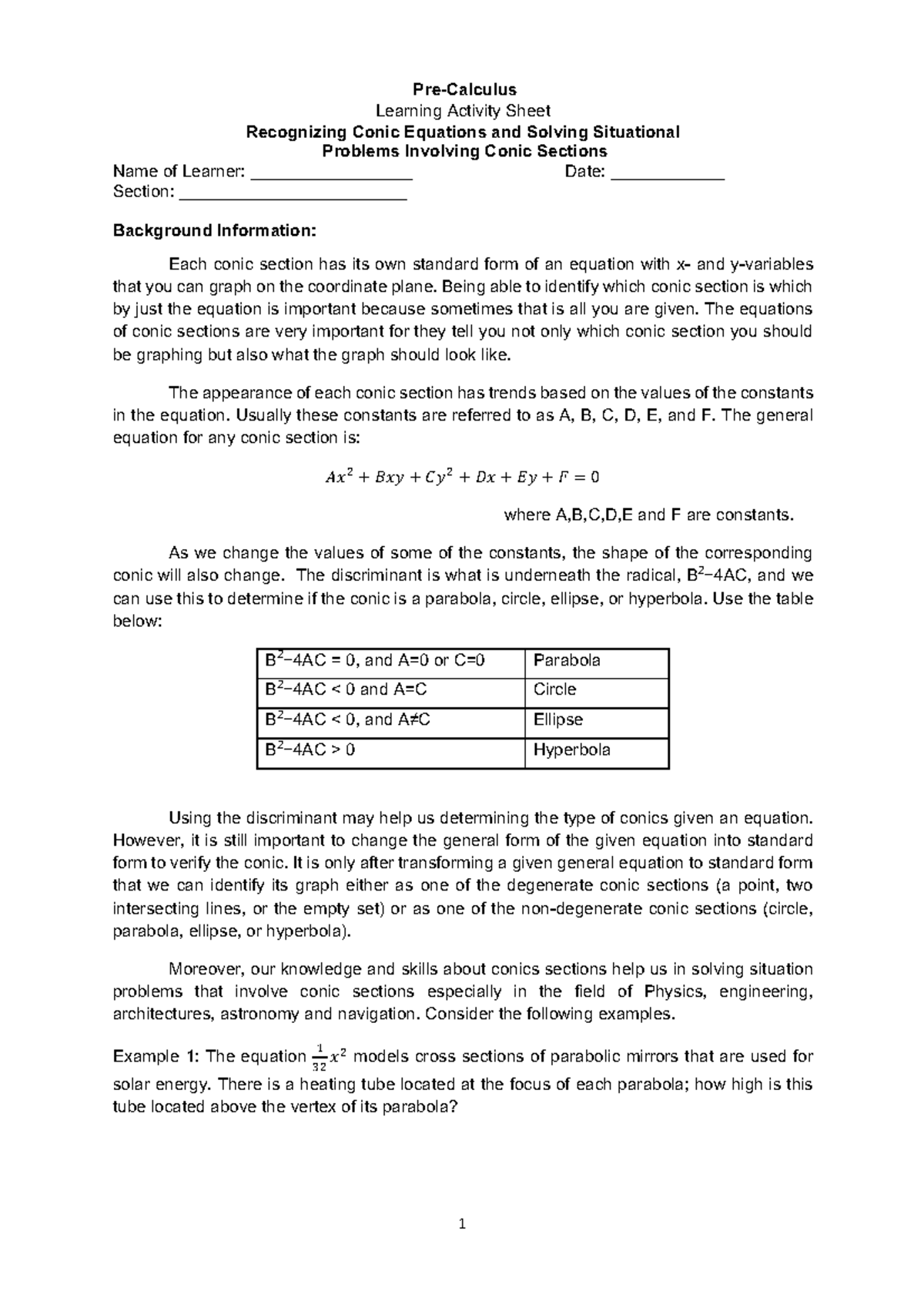 Q1W5&6 - Pre cal - Pre-Calculus Learning Activity Sheet Recognizing ...