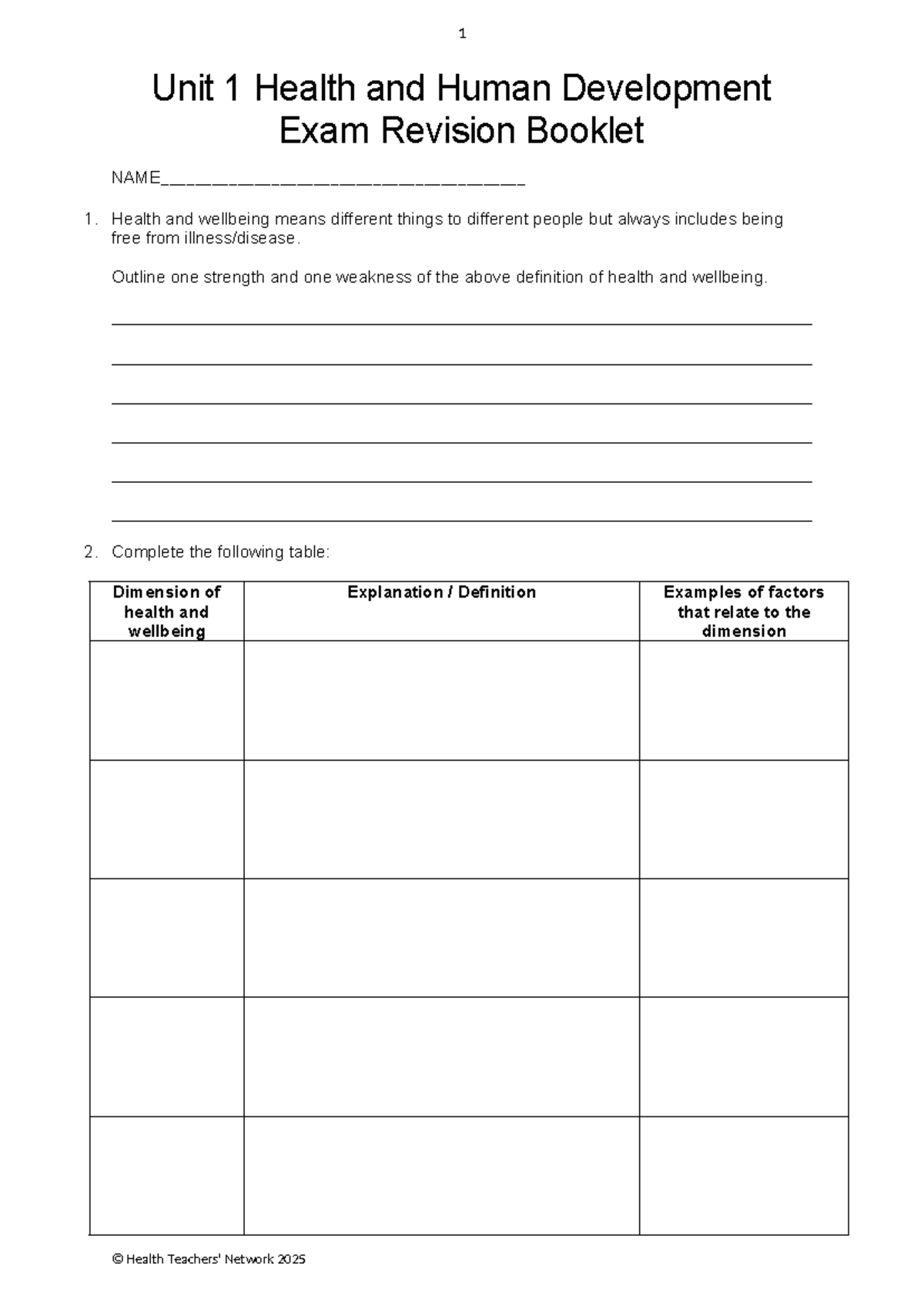 Unit 1 Health and Human Development Exam Revision Guide - Studocu
