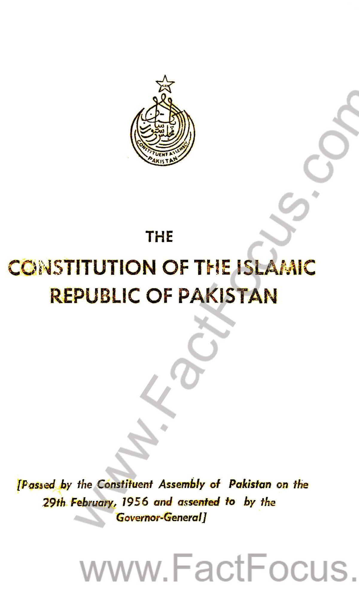 Constitution of the Islamic Republic of Pakistan (1956) - Key Articles ...