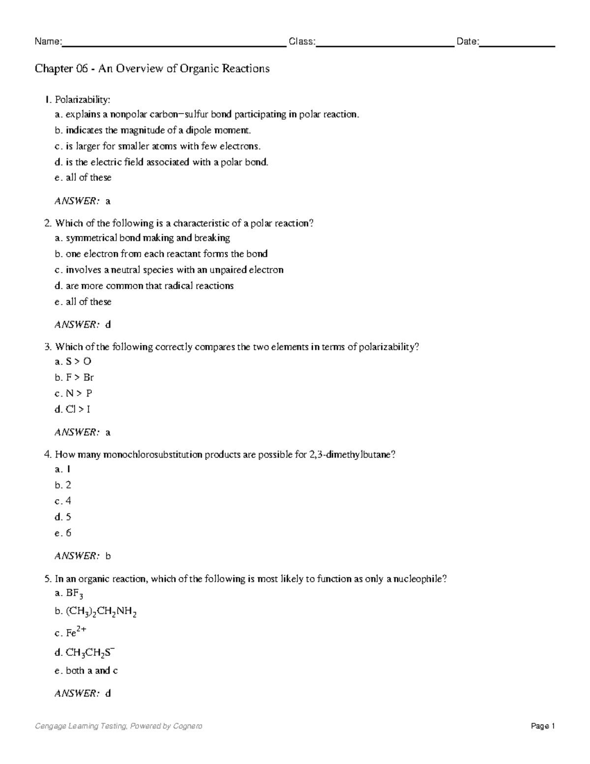 Chapter 06: Overview of Organic Reactions - Practice Materials - Studocu