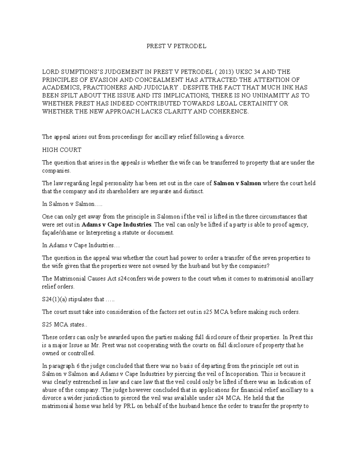 Prest v Petrodel: Legal Principles of Evasion & Concealment in Divorce ...