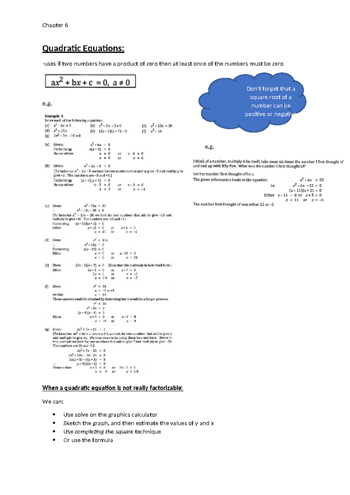 Chapter 6 - Quadratic Equations & Completing the Square Methods - Studocu