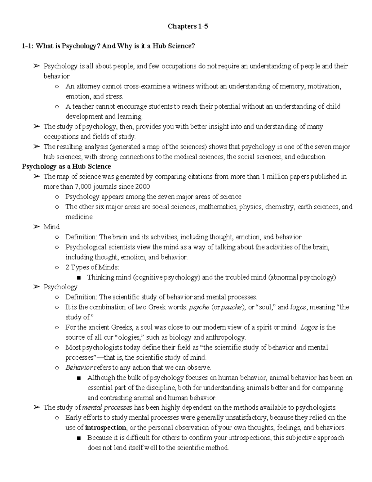 Psychology 101: Key Concepts from Chapters 1-5 Overview - Studocu