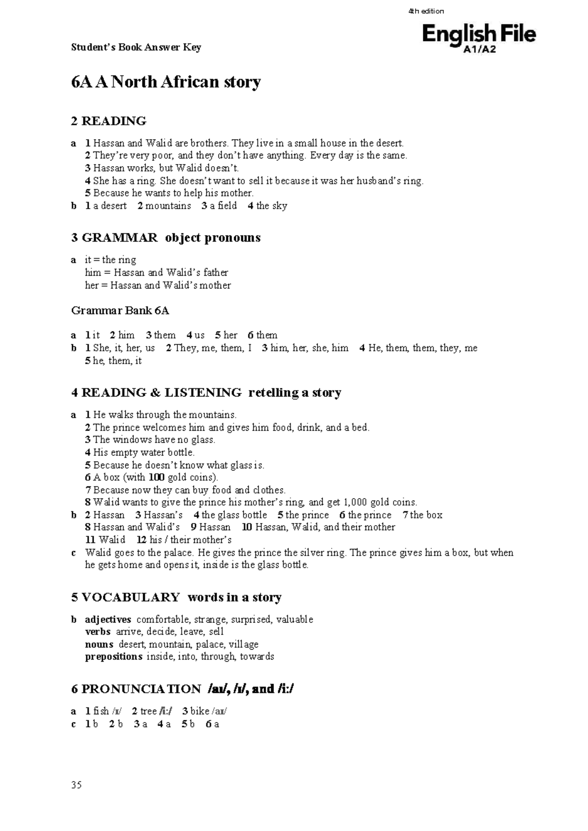 Unit 6A Answer Key: North African Story Reading & Grammar Guide - Studocu