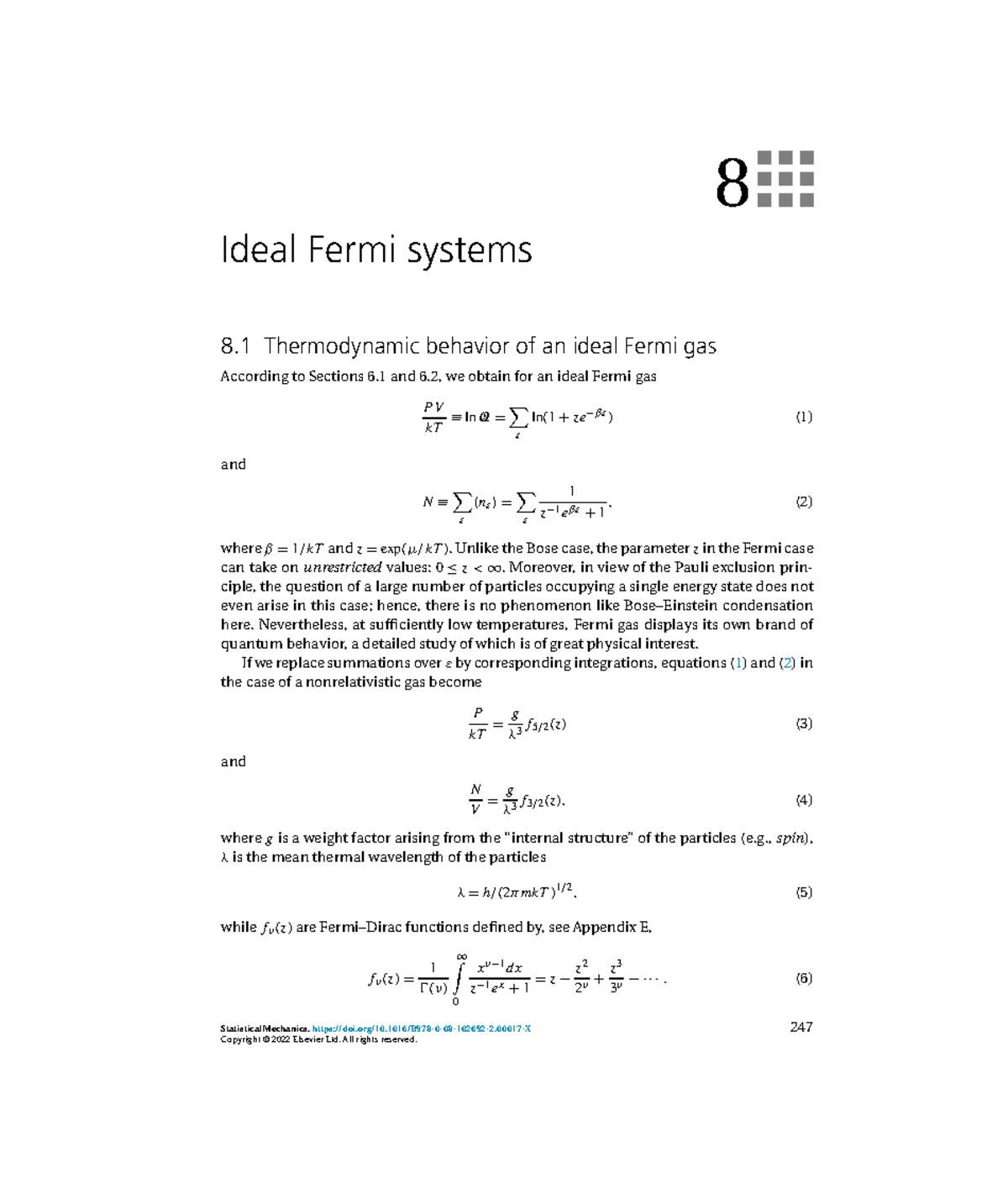 Statistical Mechanics (Capitulo 8) - 8 Ideal Fermi systems 8 ...