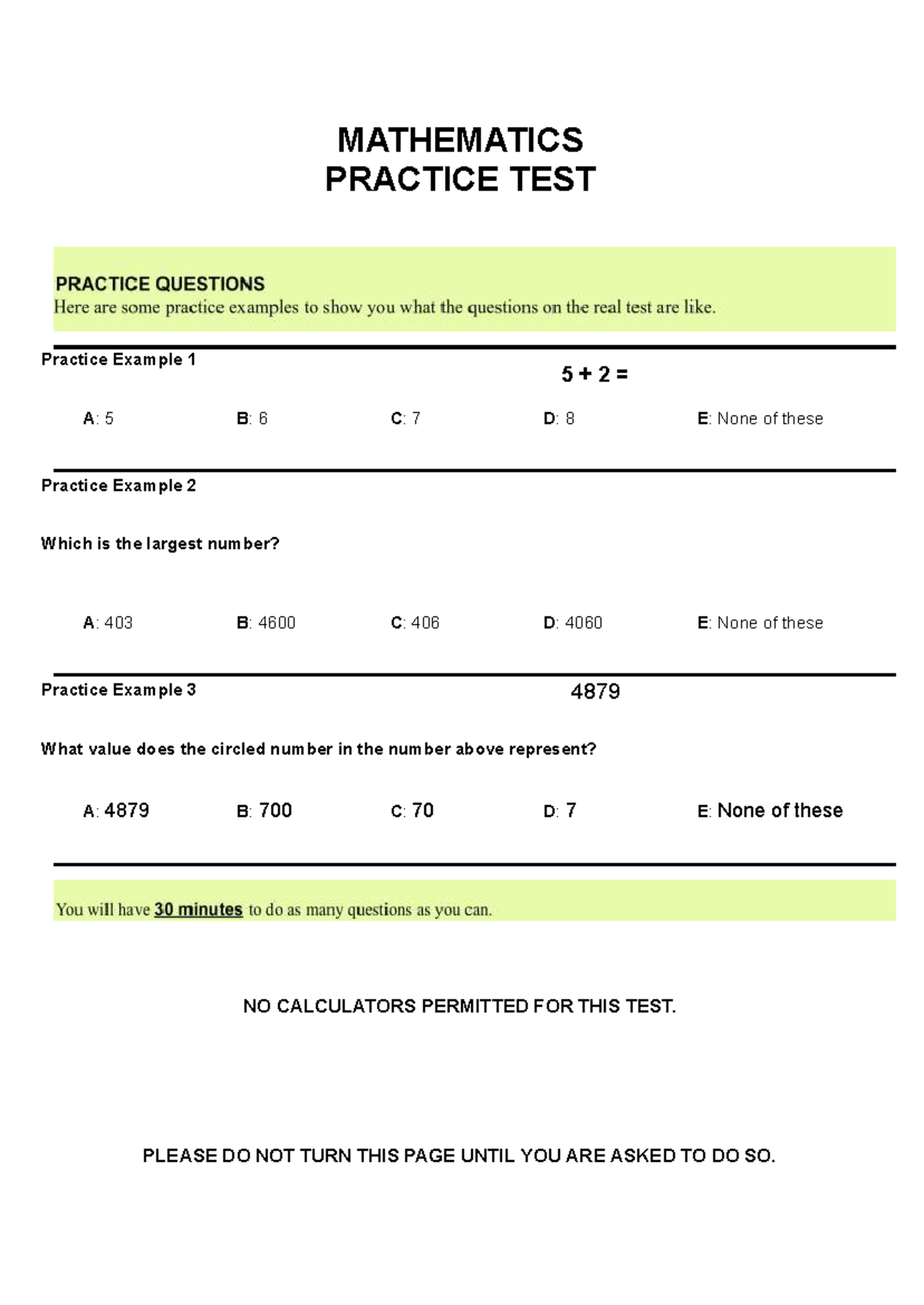 MATHEMATICS PRACTICE TEST - Homework Week 8 - Studocu