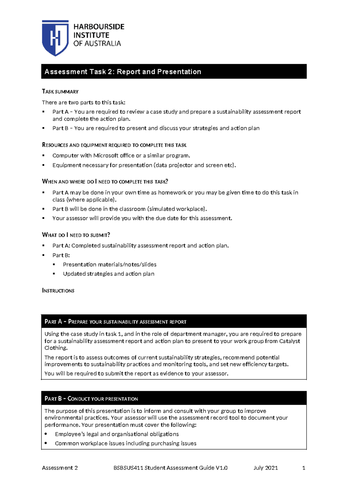 BSBSUS 411 Assessment Task 2: Case Study Report and Presentation Guide ...