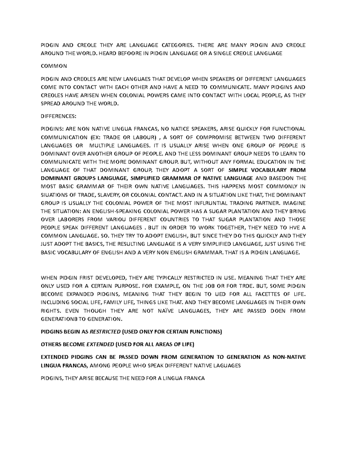 Pidgin and Creole Languages: Purposeful Communication Study Notes - Studocu