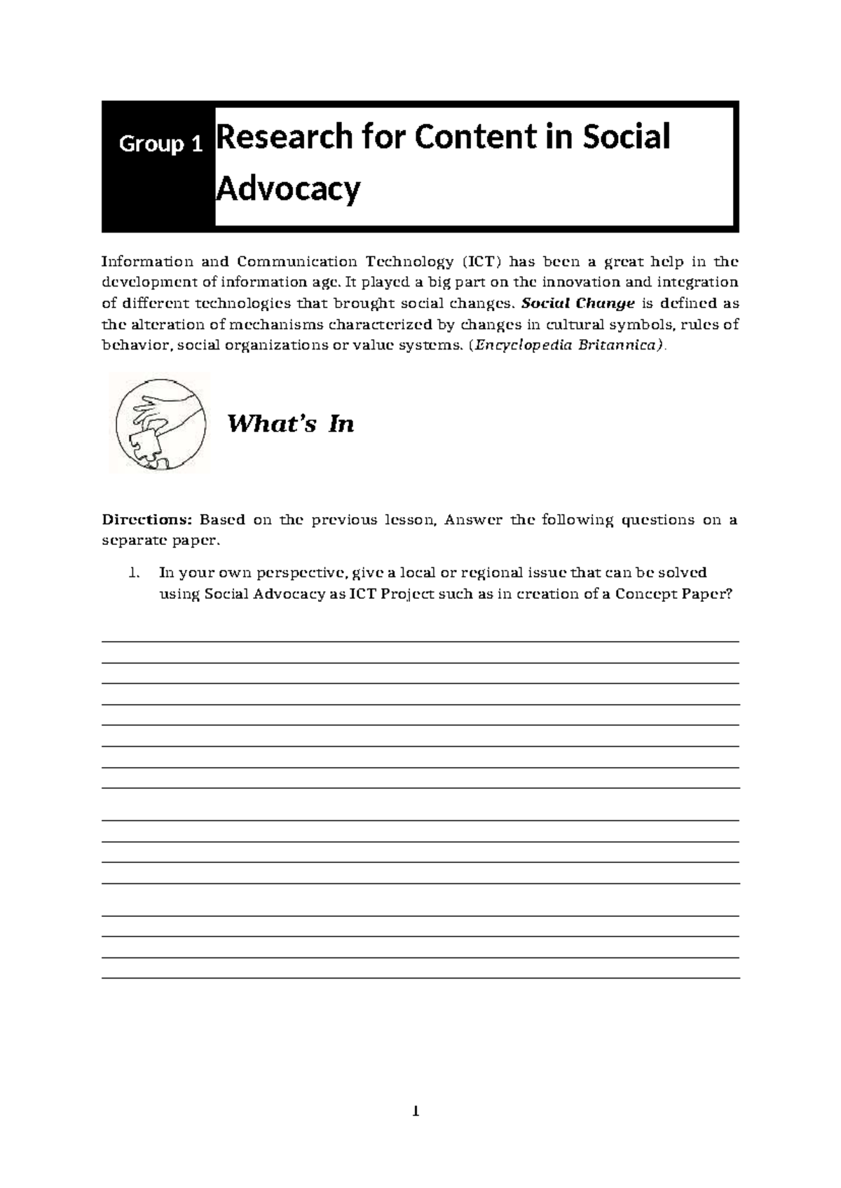 Group 1 ICT Project: Social Advocacy Research and Infographic Guide ...