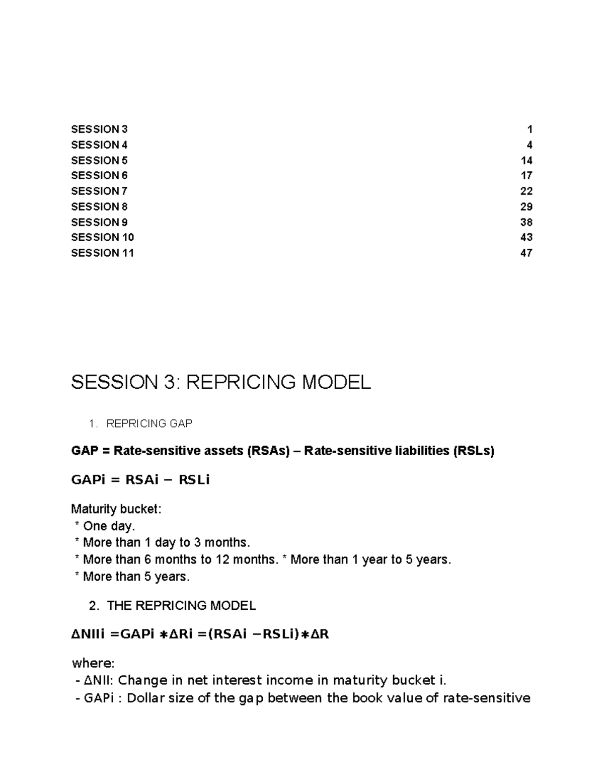BM Formula - Repricing & Duration Models Concepts - Studocu