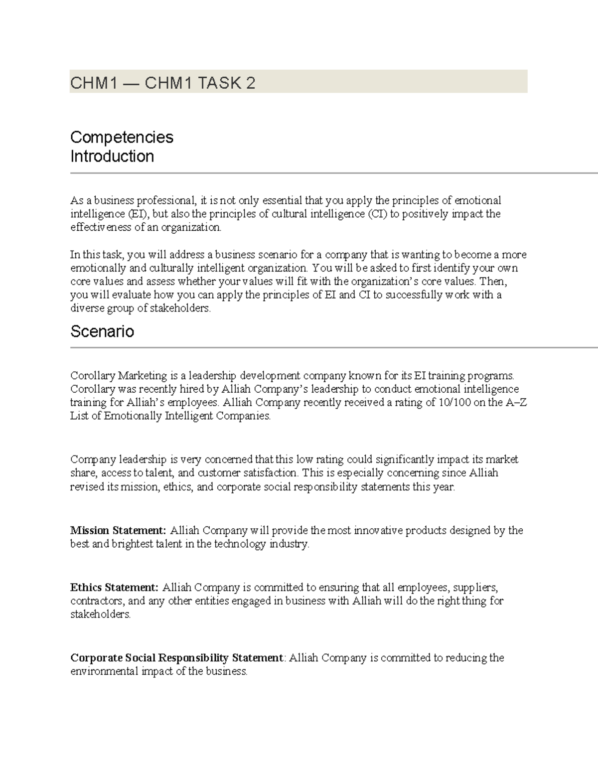CHM1 Task 2 - Enhancing Emotional & Cultural Intelligence in Business ...