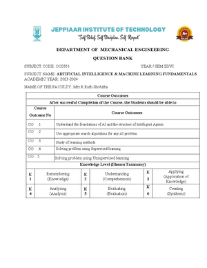 CS3491-AIML TWO Marks WITH Answer edit - DEPARTMENT OF COMPUTER SCIENCE ...