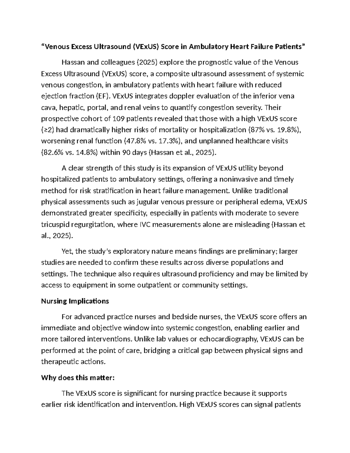 NURS 505 WEEK 3 DB 1: VExUS Score in Ambulatory Heart Failure - Studocu