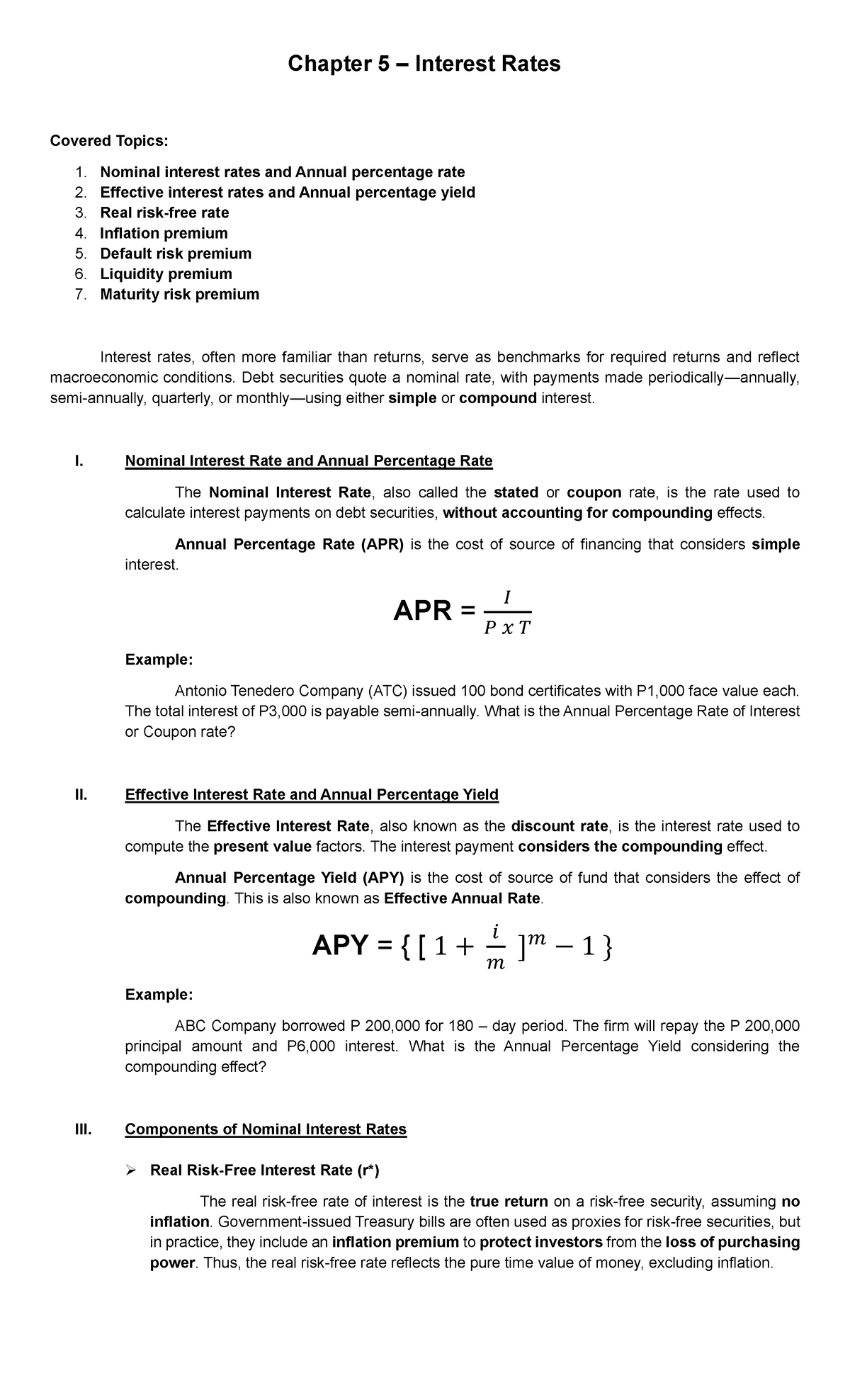 Chapter 5: Understanding Interest Rates and Their Components - Studocu