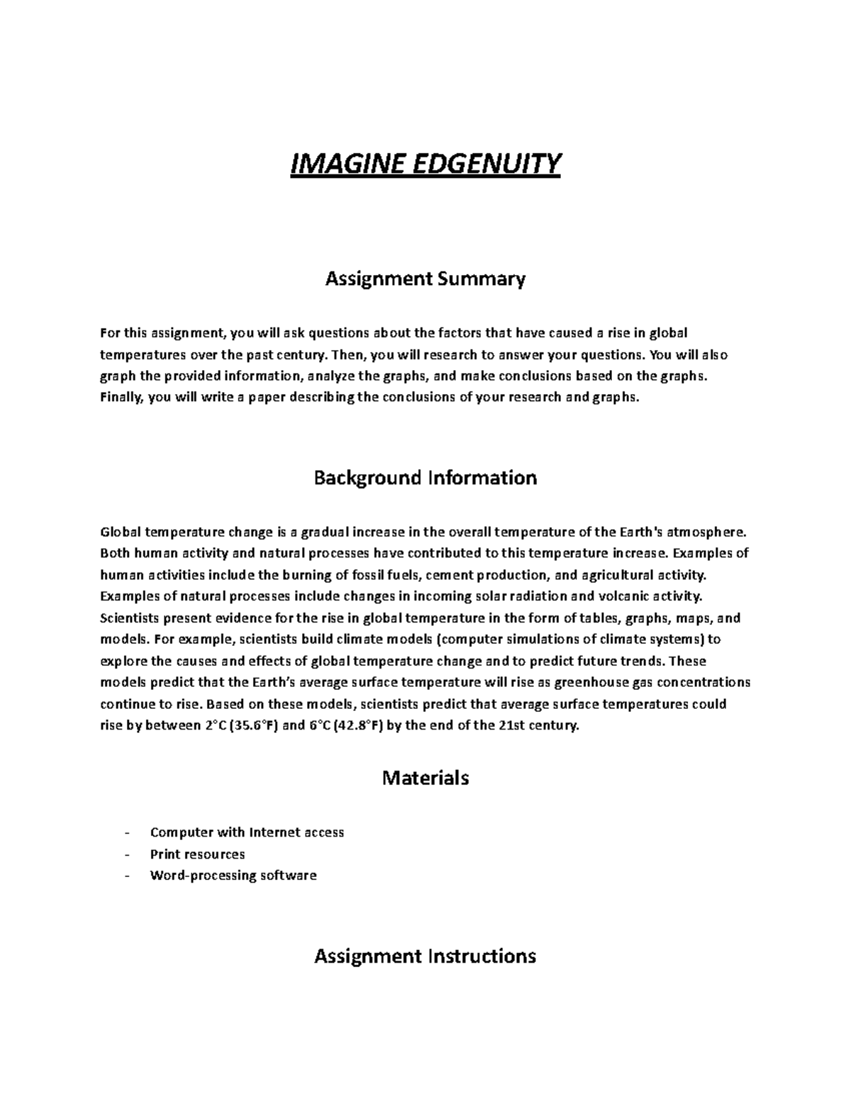 Project - IMAGINE EDGENUITY: Global Temp Change Research Assignment ...