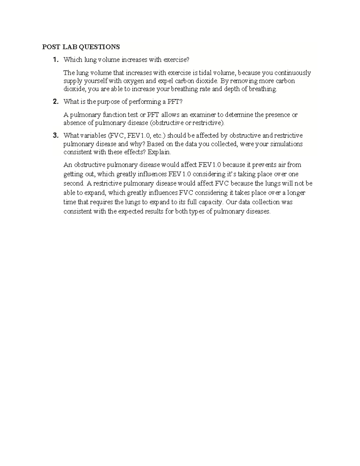 PFT 101: Post-Lab Questions on Pulmonary Function Testing - Studocu