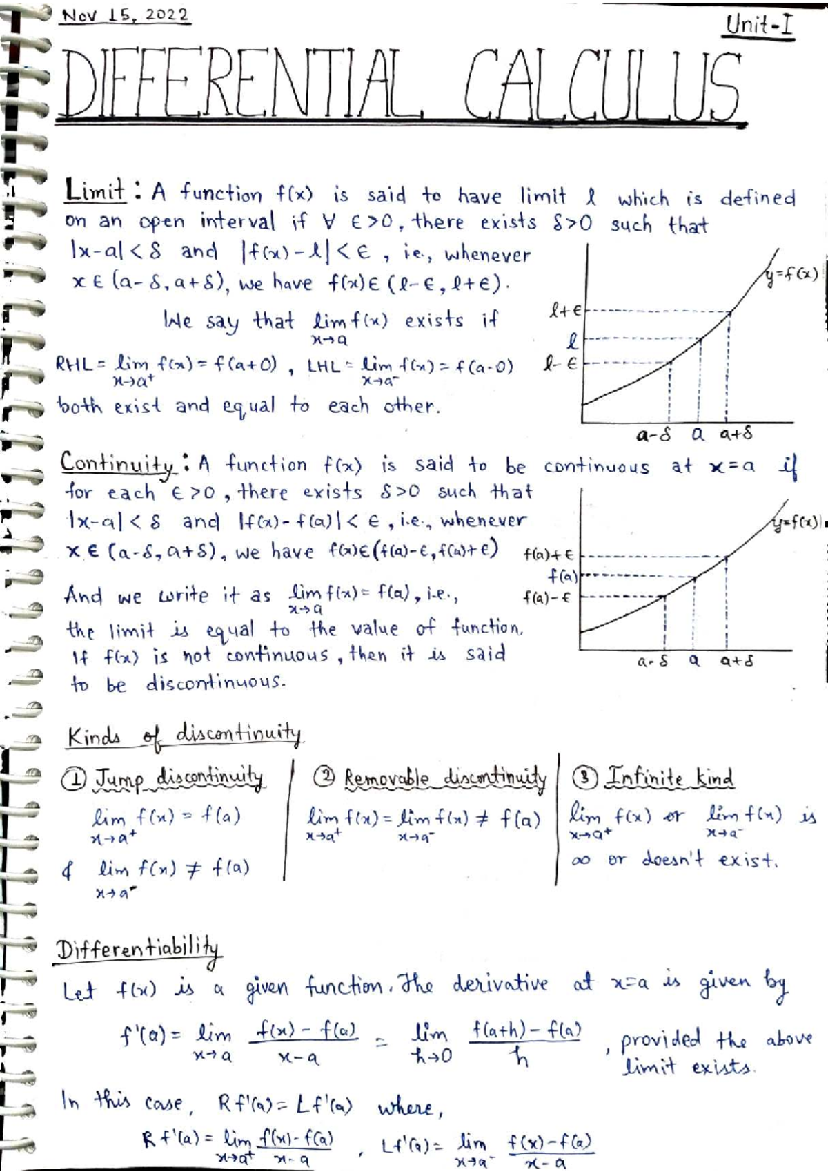 BSM-101 Final Exam Notes: Differential Calculus Concepts and Theorems ...