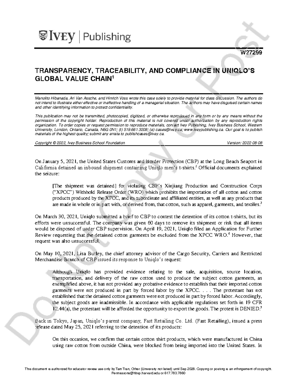 W27299 Case Study: Uniqlo's Transparency and Compliance Challenges ...