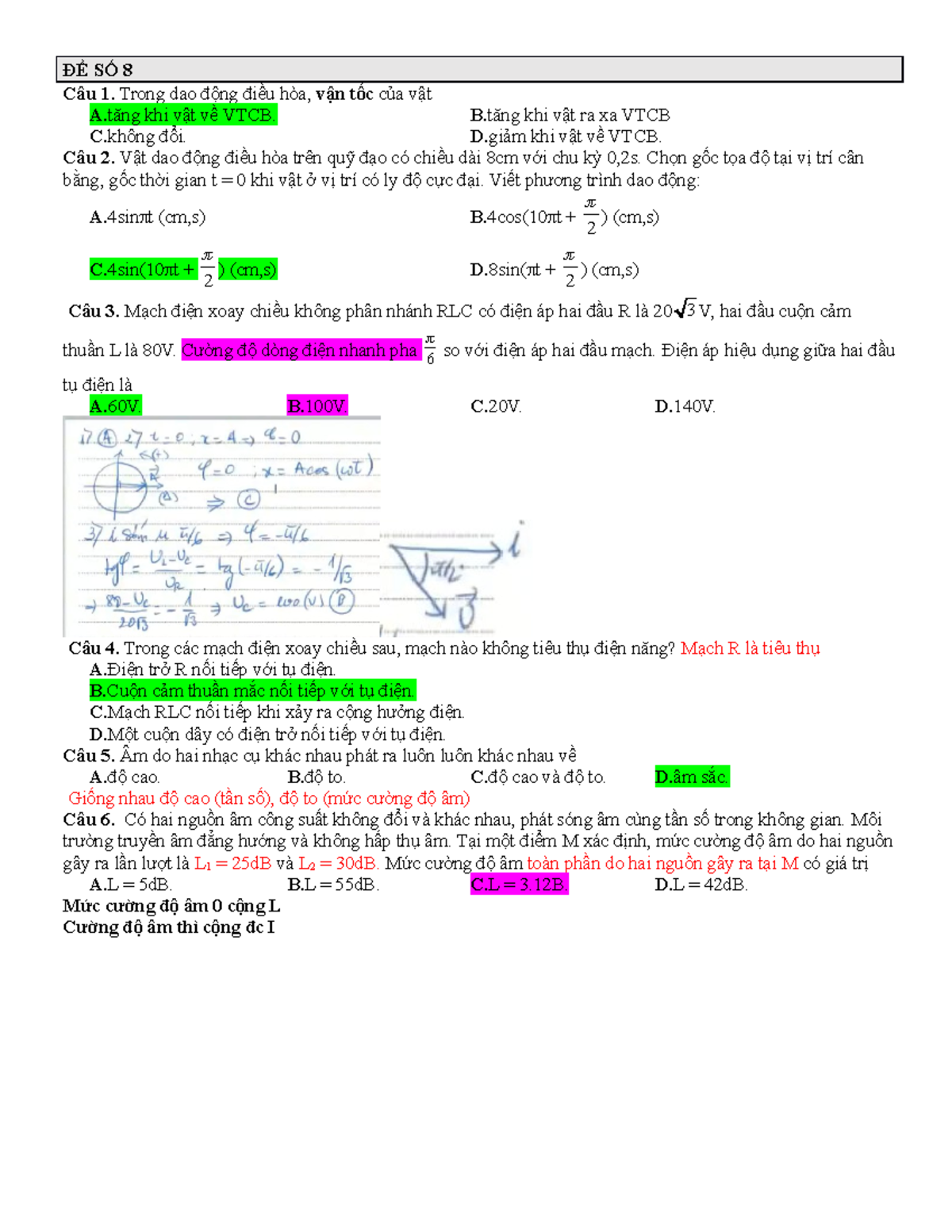 De on so 8 - vatly9deso8 - ĐỀ SỐ 8 Câu 1. Trong dao động điều hòa, vận ...