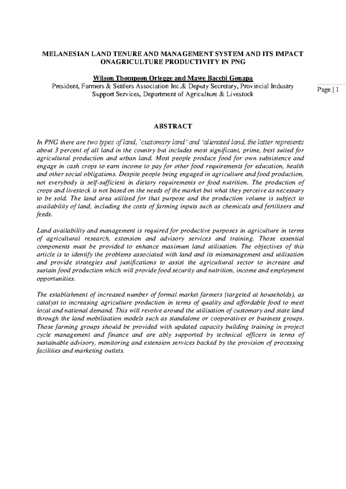 Customary Land Tenure in PNG - CUSTOMARY LAND TENURE IN PAPUA NEW ...