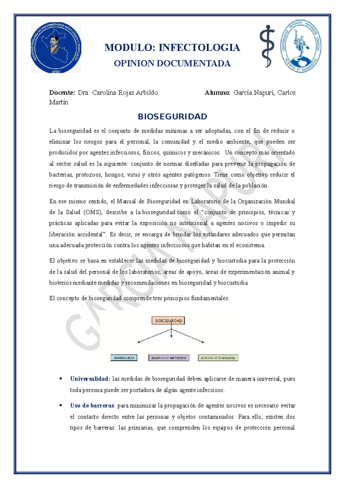 OD1 - Bioseguridad en Infectología: Normas y Prácticas Esenciales - Studocu