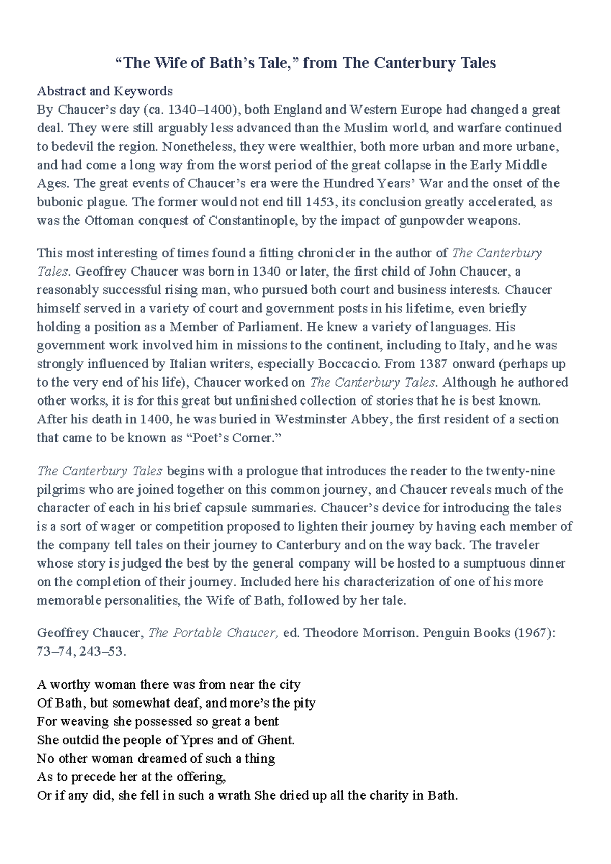 The Wife of Bath's Tale Full Text - “The Wife of Bath’s Tale,” from The ...