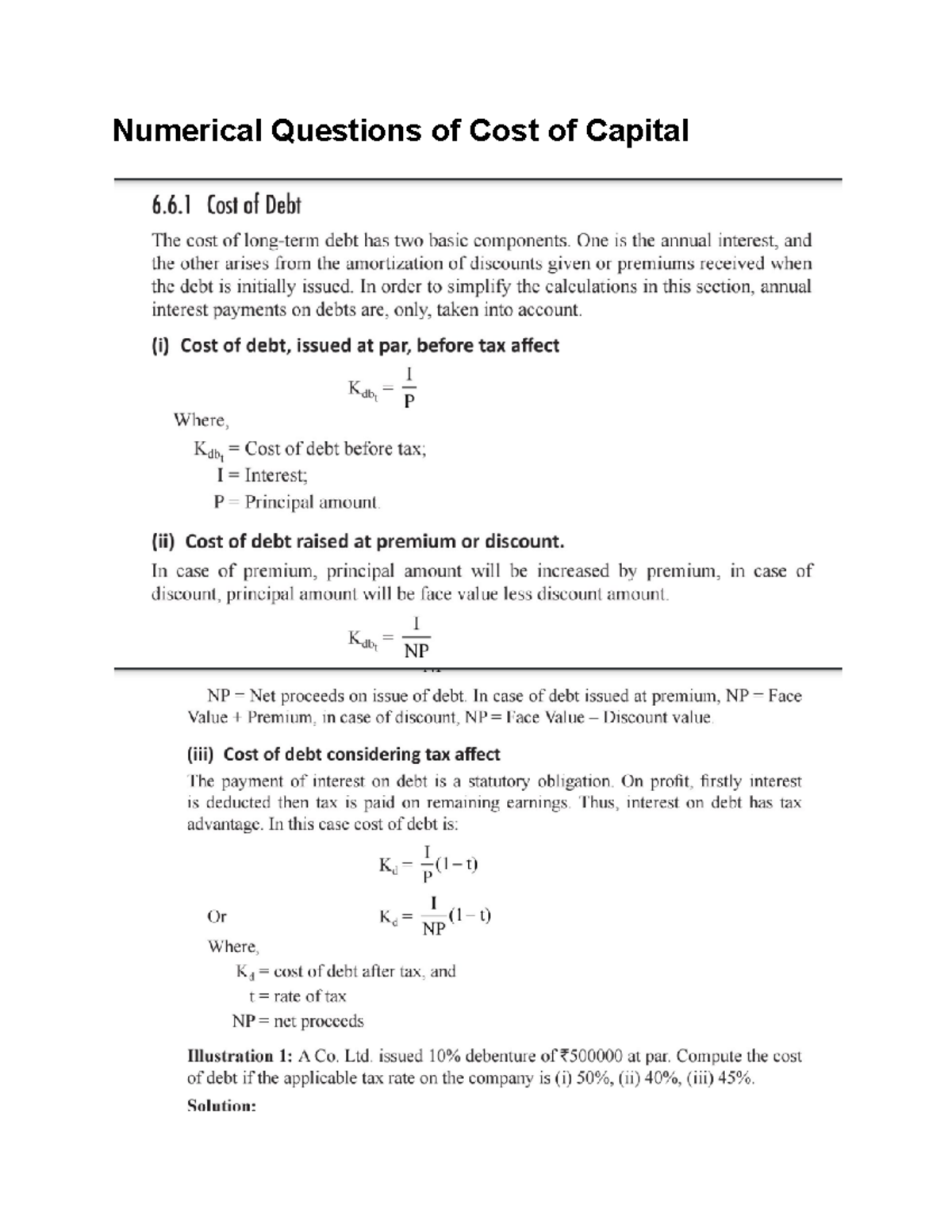Numerical Problems on Cost of Capital Analysis - Studocu